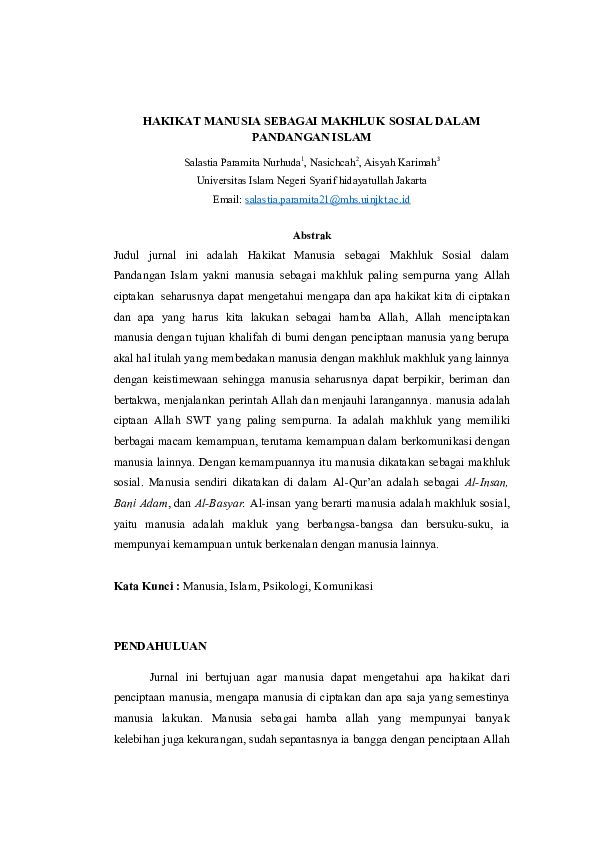 (DOC) HAKIKAT MANUSIA SEBAGAI MAKHLUK SOSIAL DALAM PANDANGAN ISLAM