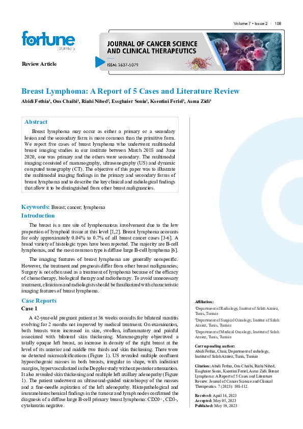 (PDF) Breast Lymphoma: A Report of 5 Cases and Literature Review