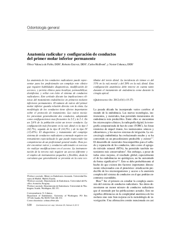 (PDF) Anatomía radicular y configuración de conductos del primer molar ...