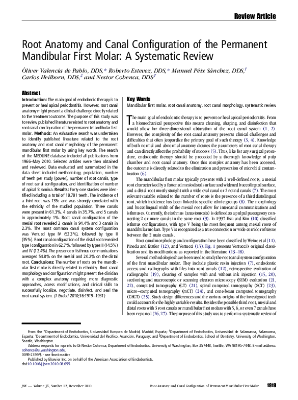 (PDF) Root Anatomy and Canal Configuration of the Permanent Mandibular ...