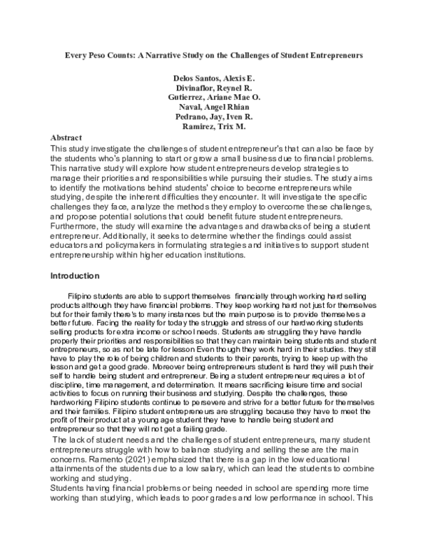 (DOC) Every Peso Counts: A Narrative study on challenges of student ...
