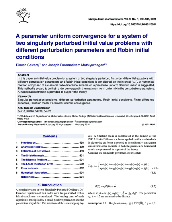 (PDF) A parameter uniform convergence for a system of two singularly perturbed initial value ...