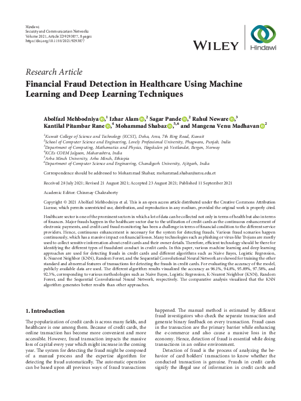 (PDF) Financial Fraud Detection in Healthcare Using Machine Learning ...