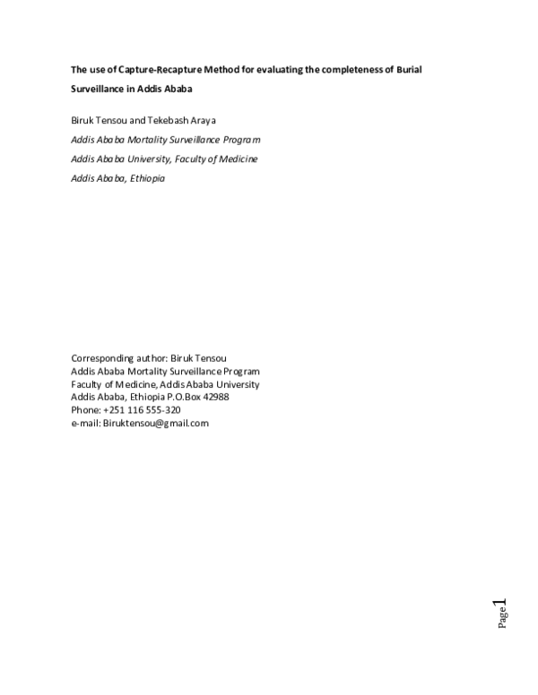 Pdf The Use Of Capture Recapture Method For Evaluating The Completeness Of Burial Surveillance