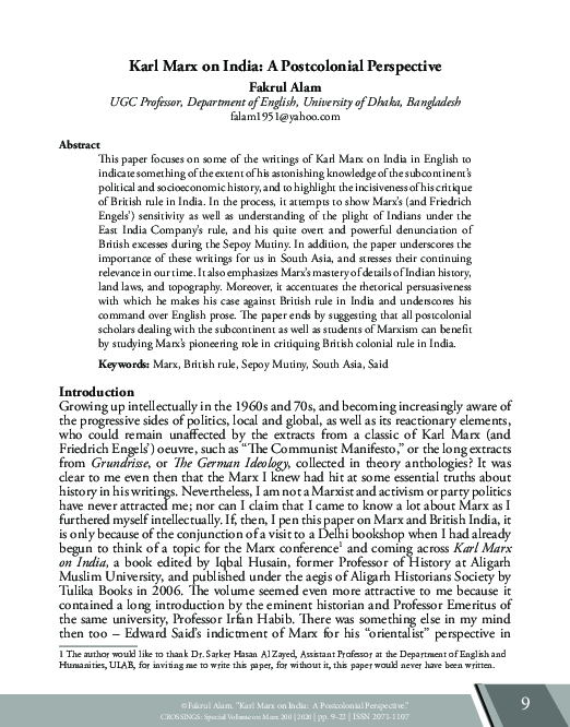 (PDF) Karl Marx on India: A Postcolonial Perspective