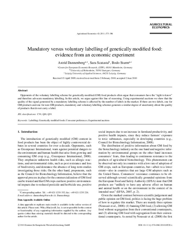(PDF) Mandatory versus voluntary labelling of genetically modified food ...