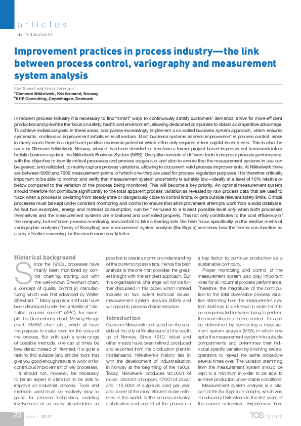 (PDF) Improvement practices in process industry—the link between process control, variography ...