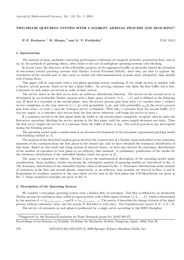 (PDF) Two-Phase Queueing System with a Markov Arrival Process and Blocking