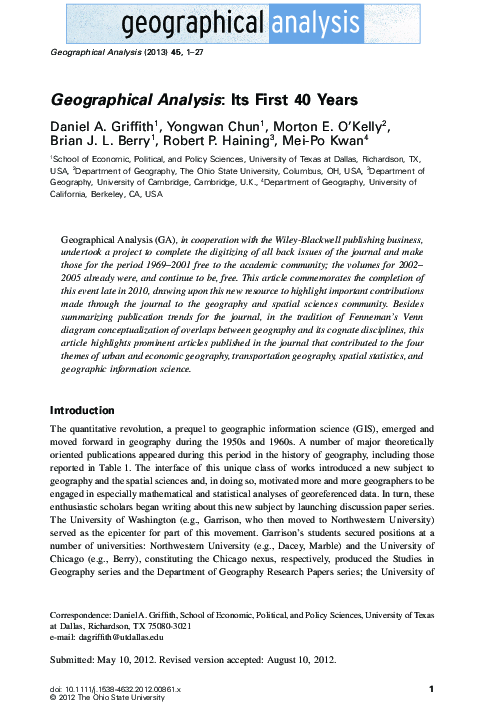 (PDF) Geographical Analysis: Its First 40 Years