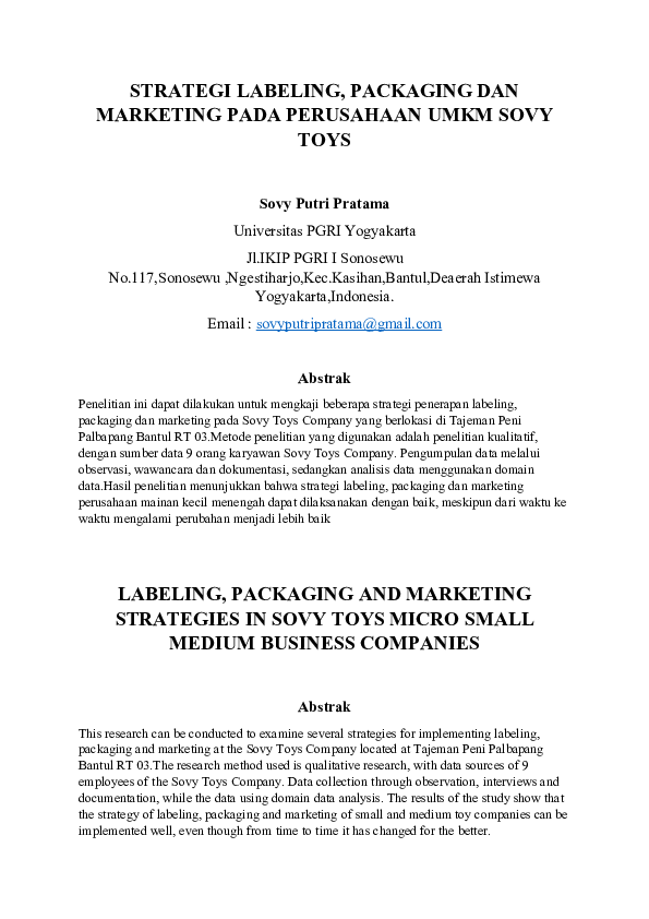 (DOC) STRATEGI LABELING, PACKAGING DAN MARKETING PADA PERUSAHAAN UMKM ...
