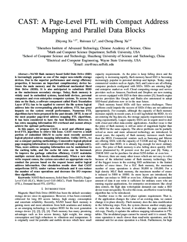 (PDF) CAST: A page-level FTL with compact address mapping and parallel data blocks