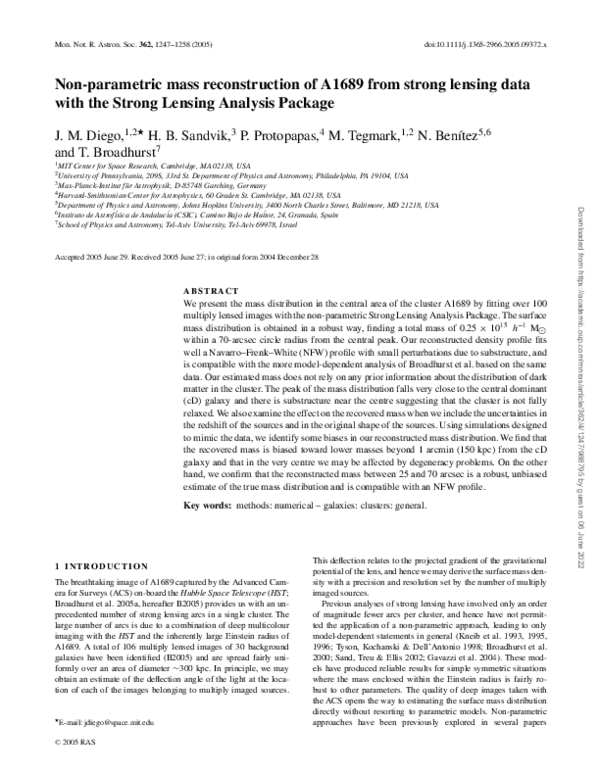 (PDF) Non-parametric mass reconstruction of A1689 from strong lensing data with the Strong ...