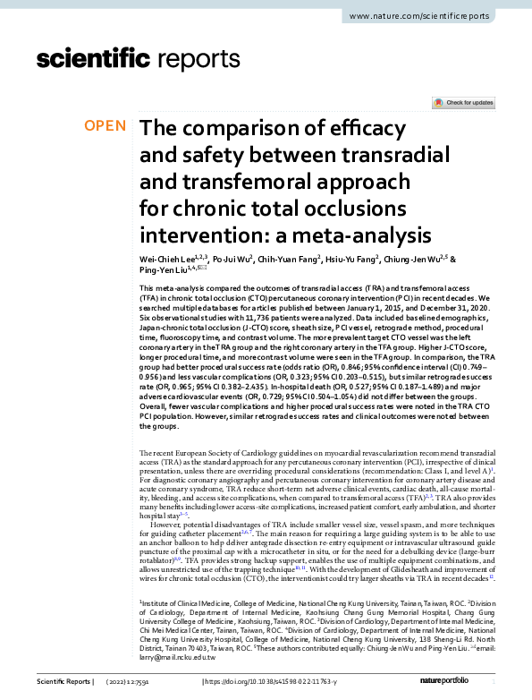 (PDF) The comparison of efficacy and safety between transradial and transfemoral approach for ...