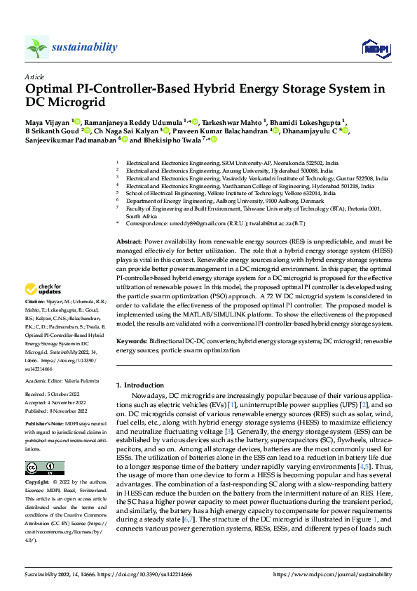 (PDF) Optimal PI-Controller-Based Hybrid Energy Storage System in DC Microgrid | Maya Vijayan ...