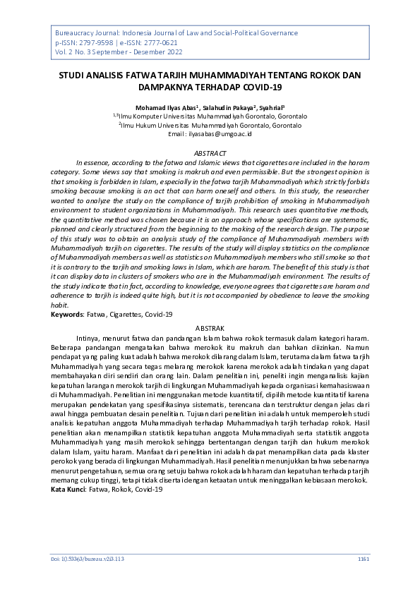 (PDF) Studi Analisis Fatwa Tarjih Muhammadiyah Tentang Rokok Dan ...