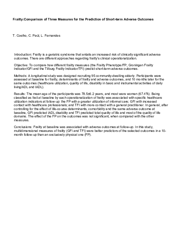 (PDF) Frailty: Comparison of Three Measures for the Prediction of Short ...
