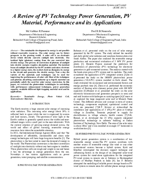 (PDF) A Review of PV Technology Power Generation, PV Material, Performance and its Applications ...
