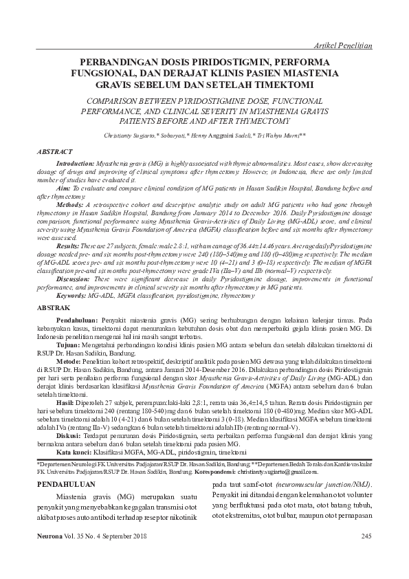 (PDF) Perbandingan Dosis Piridostigmin, Performa Fungsional, Dan ...