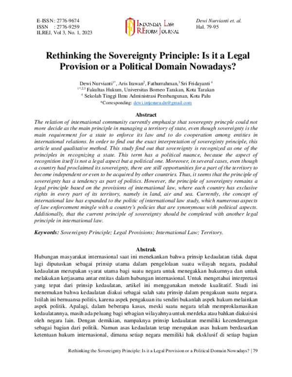 (PDF) Rethinking the Sovereignty Principle: Is it a Legal Provision or ...