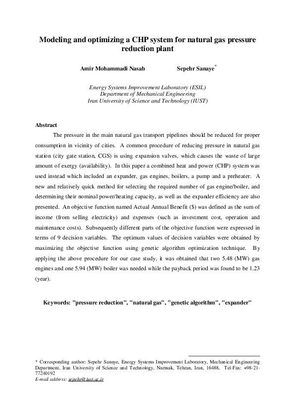 (PDF) Modeling and optimizing a CHP system for natural gas pressure ...