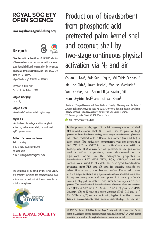 (PDF) Production of bioadsorbent from phosphoric acid pretreated palm ...