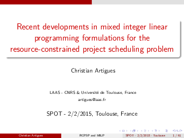 (PDF) Recent developments in mixed integer linear programming formulations for the resource ...
