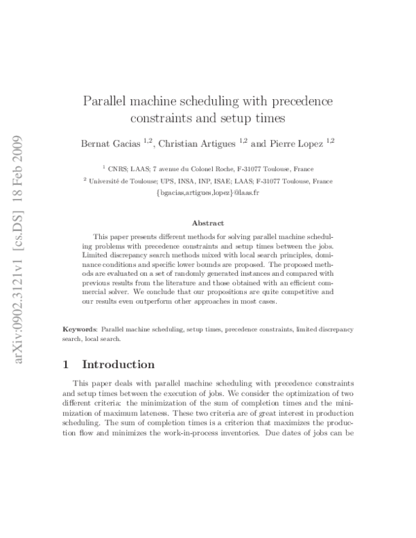 Pdf Parallel Machine Scheduling With Precedence Constraints And Setup Times 