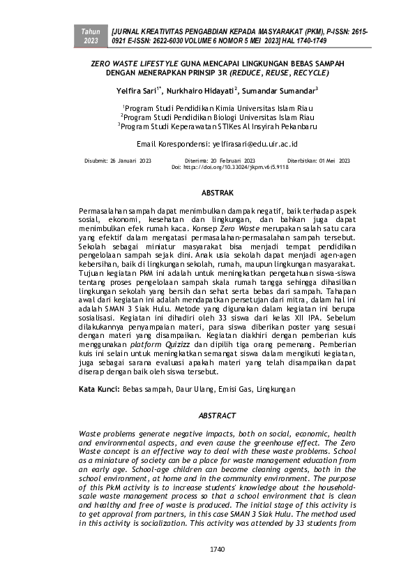 (PDF) Zero Waste Lifestyle Guna Mencapai Lingkungan Bebas Sampah dengan ...