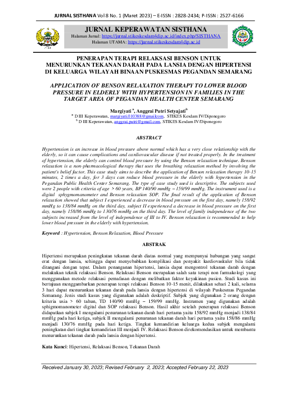 (PDF) Penerapan Terapi Relaksasi Benson Untuk Menurunkan Tekanan Darah ...
