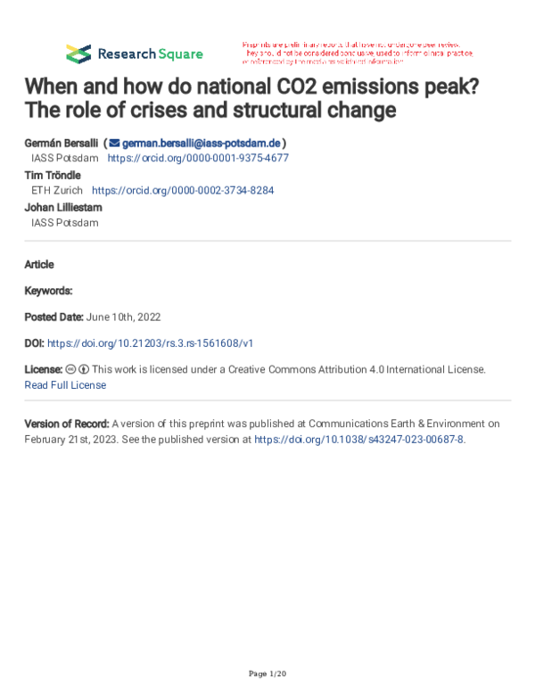(PDF) When and how do national CO2 emissions peak? The role of crises ...