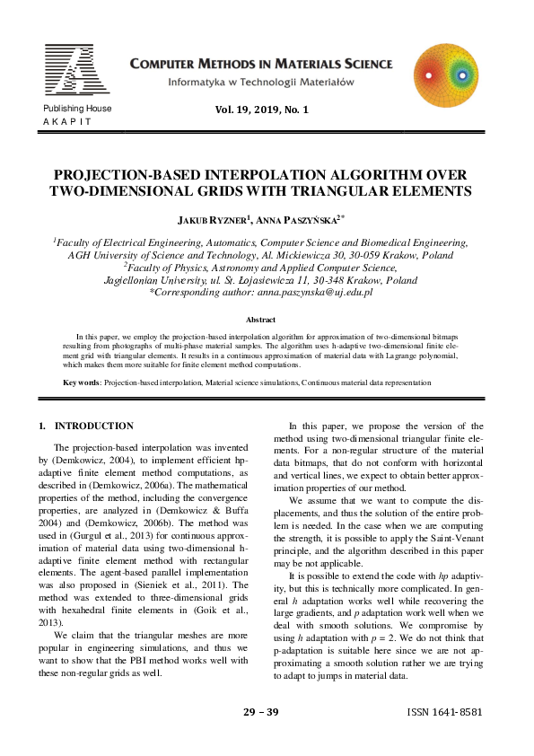 Pdf Projection Based Interpolation Algorithm Over Two Dimensional