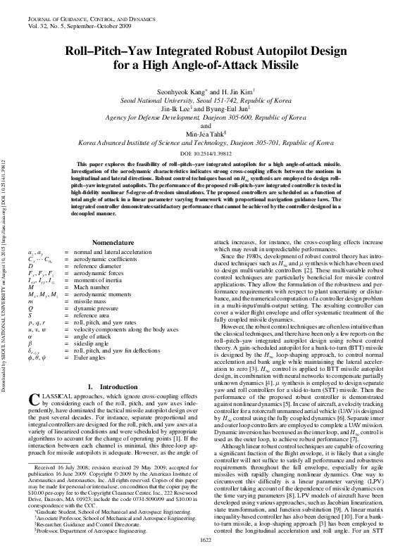 (PDF) Roll-Pitch-Yaw Integrated Robust Autopilot Design for a High Angle-of-Attack Missile