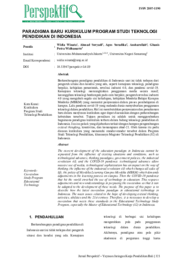 (PDF) Paradigma Baru Kurikulum Program Studi Teknologi Pendidikan DI Indonesia