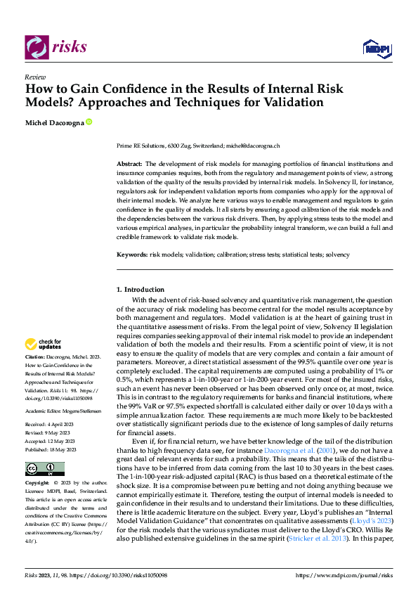 (PDF) How to Gain Confidence in the Results of Internal Risk Models ...