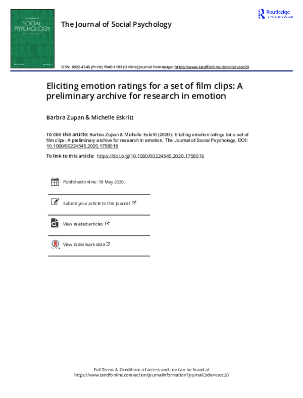 (PDF) Eliciting emotion ratings for a set of film clips: A preliminary ...