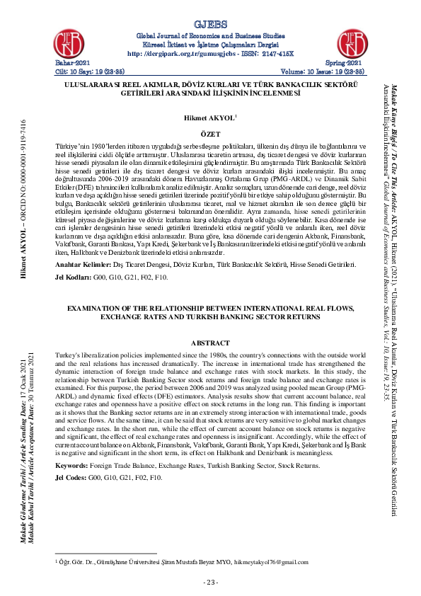 (PDF) Uluslararasi Reel Akimlar, Dövi̇z Kurlari Ve Türk Bankacilik ...