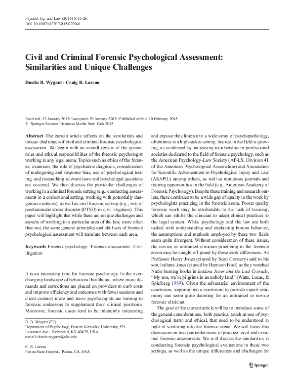 (PDF) Civil and Criminal Forensic Psychological Assessment ...