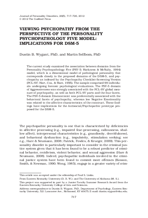 (PDF) Viewing Psychopathy from the Perspective of the Personality ...