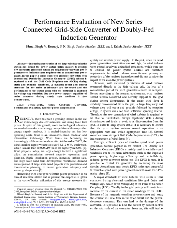 Pdf Performance Evaluation Of New Series Connected Grid Side Converter Of Doubly Fed Induction