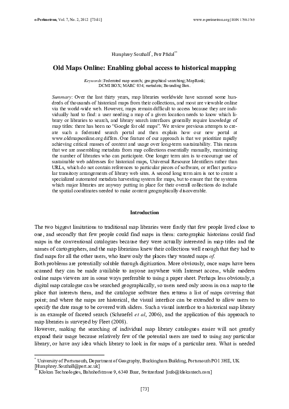 (PDF) Old maps online: enabling global access to historical mapping
