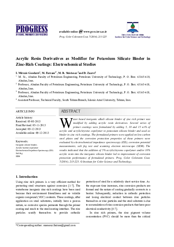 (PDF) Acrylic resin derivatives as modifier for potassium silicate ...