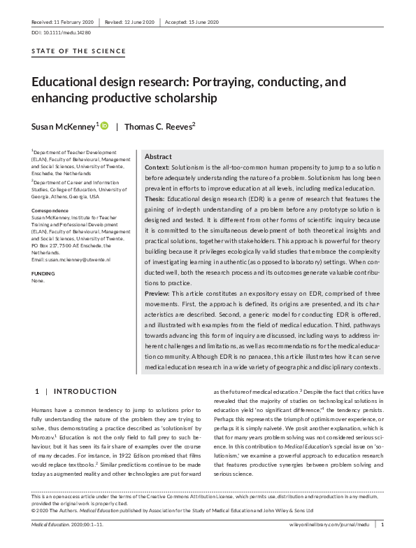 (PDF) Educational design research: Portraying, conducting, and ...