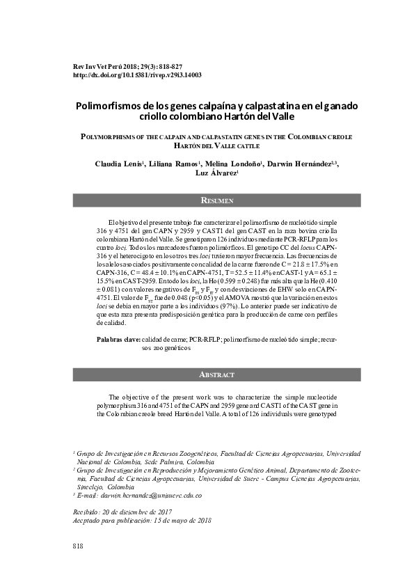 (PDF) Polimorfismos de los genes calpaína y calpastatina en el ganado ...
