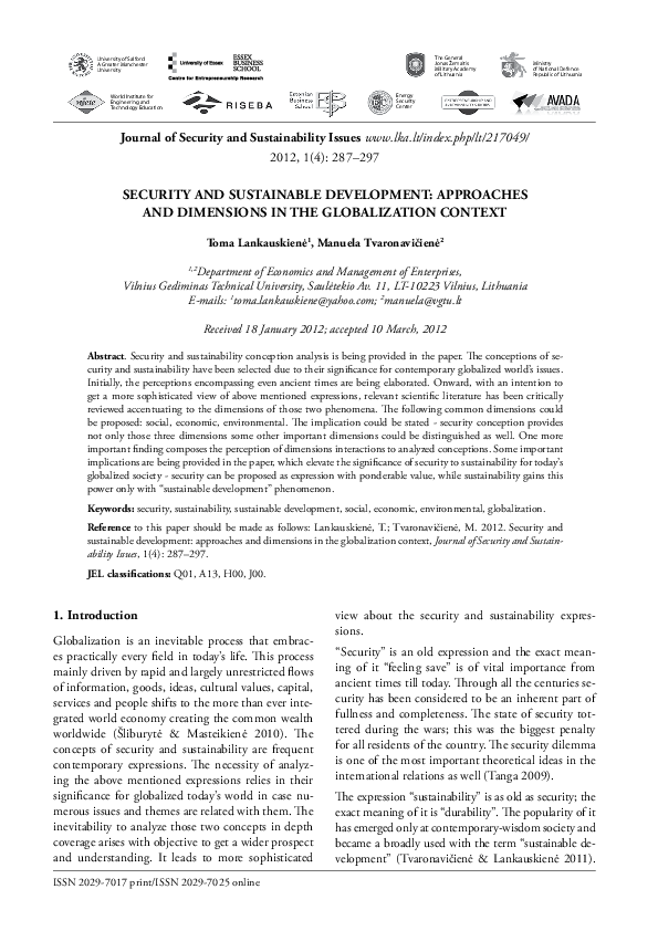 (PDF) Security and Sustainable Development: Approaches and Dimensions ...