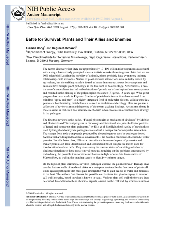 (PDF) Battle for survival: plants and their allies and enemies