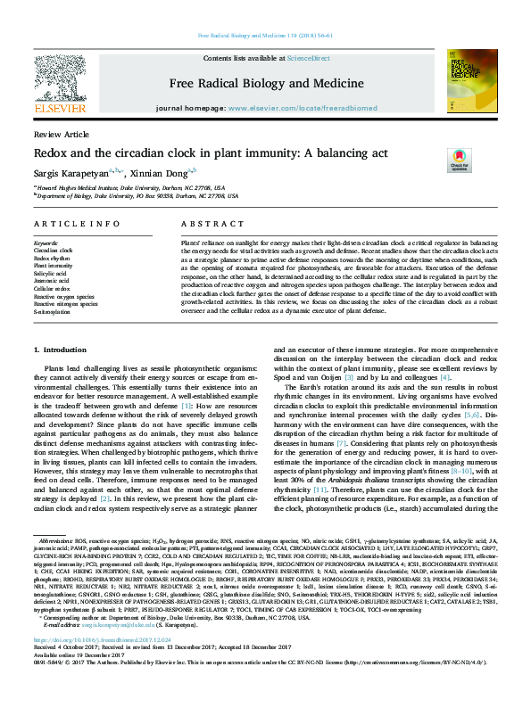 (PDF) Redox and the circadian clock in plant immunity: A balancing act