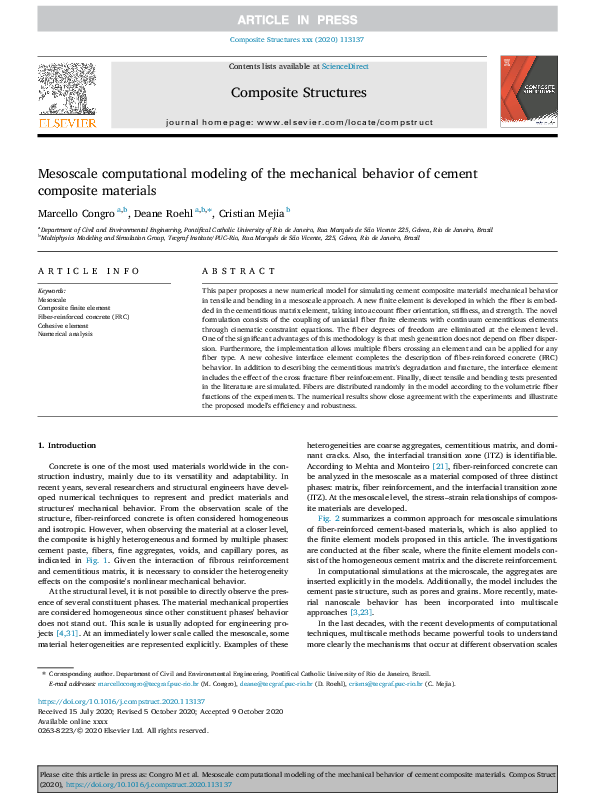 (PDF) Mesoscale computational modeling of the mechanical behavior of cement composite materials