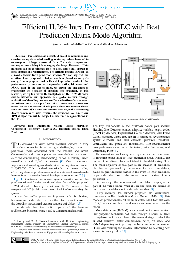(PDF) Efficient H.264 Intra Frame CODEC with Best Prediction Matrix ...