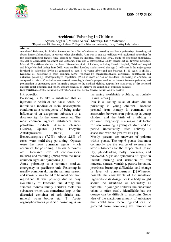 (PDF) Accidental Poisoning In Children