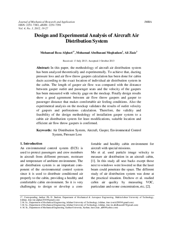 (PDF) Design and Experimental Analysis of Aircraft Air Distribution System